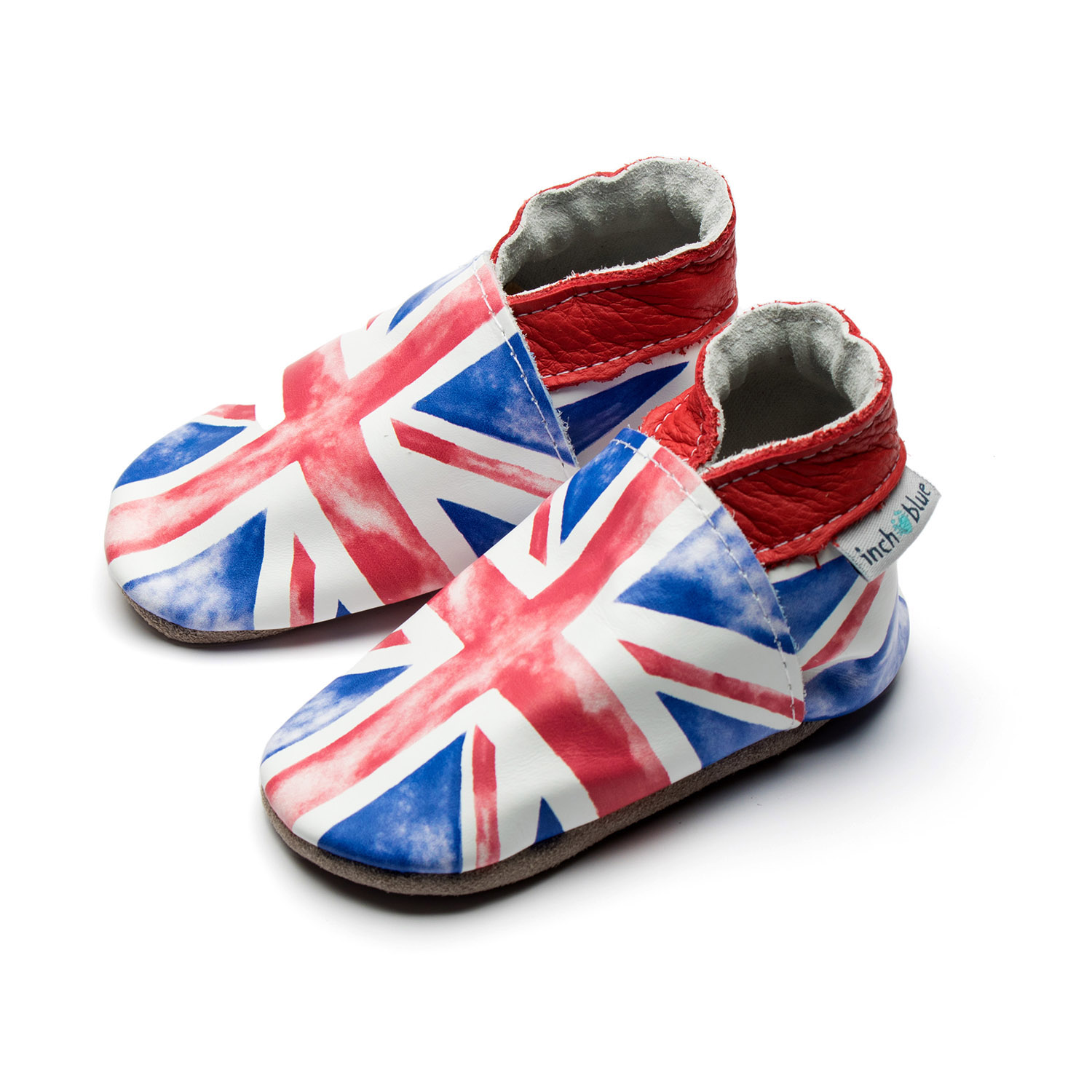 Union Jack Baby Shoes | Leather | Boys & Girls | UK Made | Inch Blue