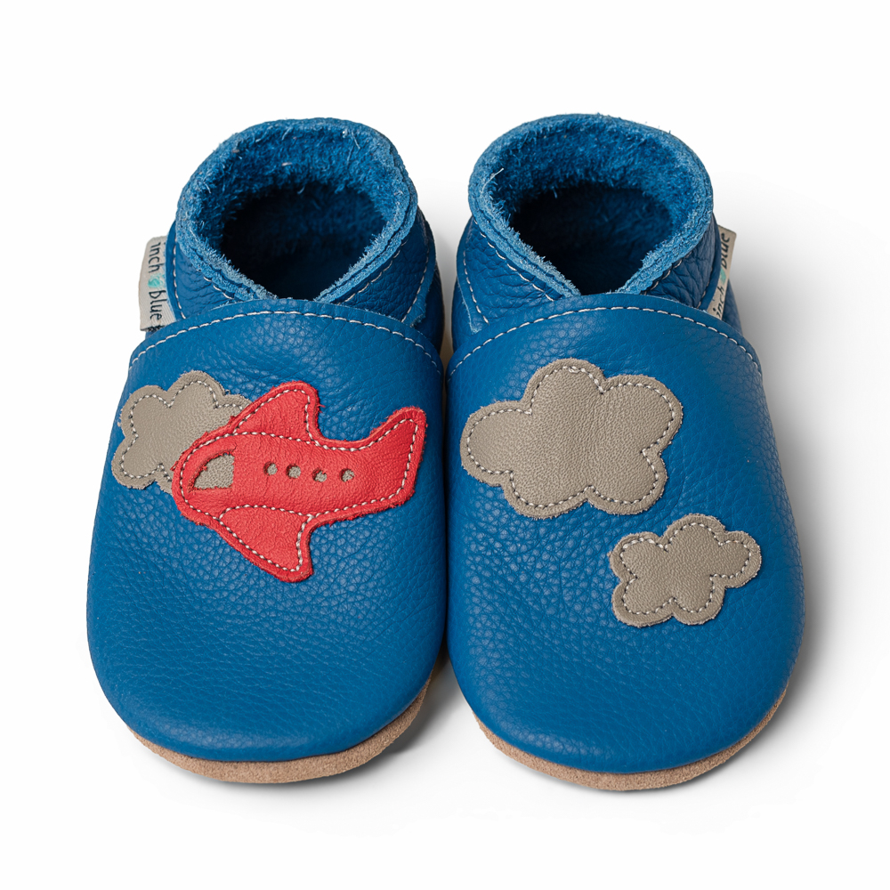 Aeroplane Clouds Blue | Boys Leather Toddler Shoes | Inch Blue
