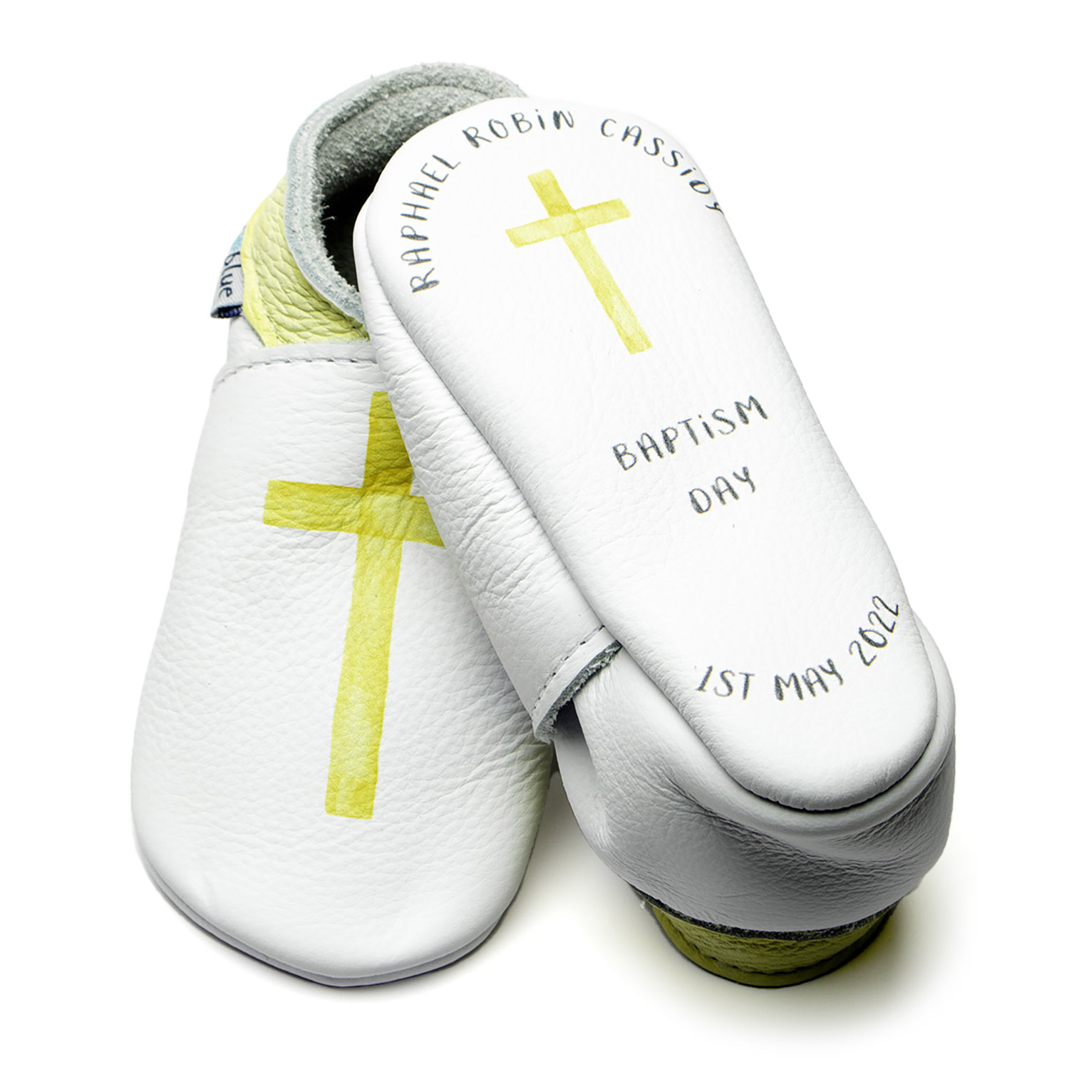 Personalised Leather Christening Shoes | Yellow Cross | Boys & Girls ...