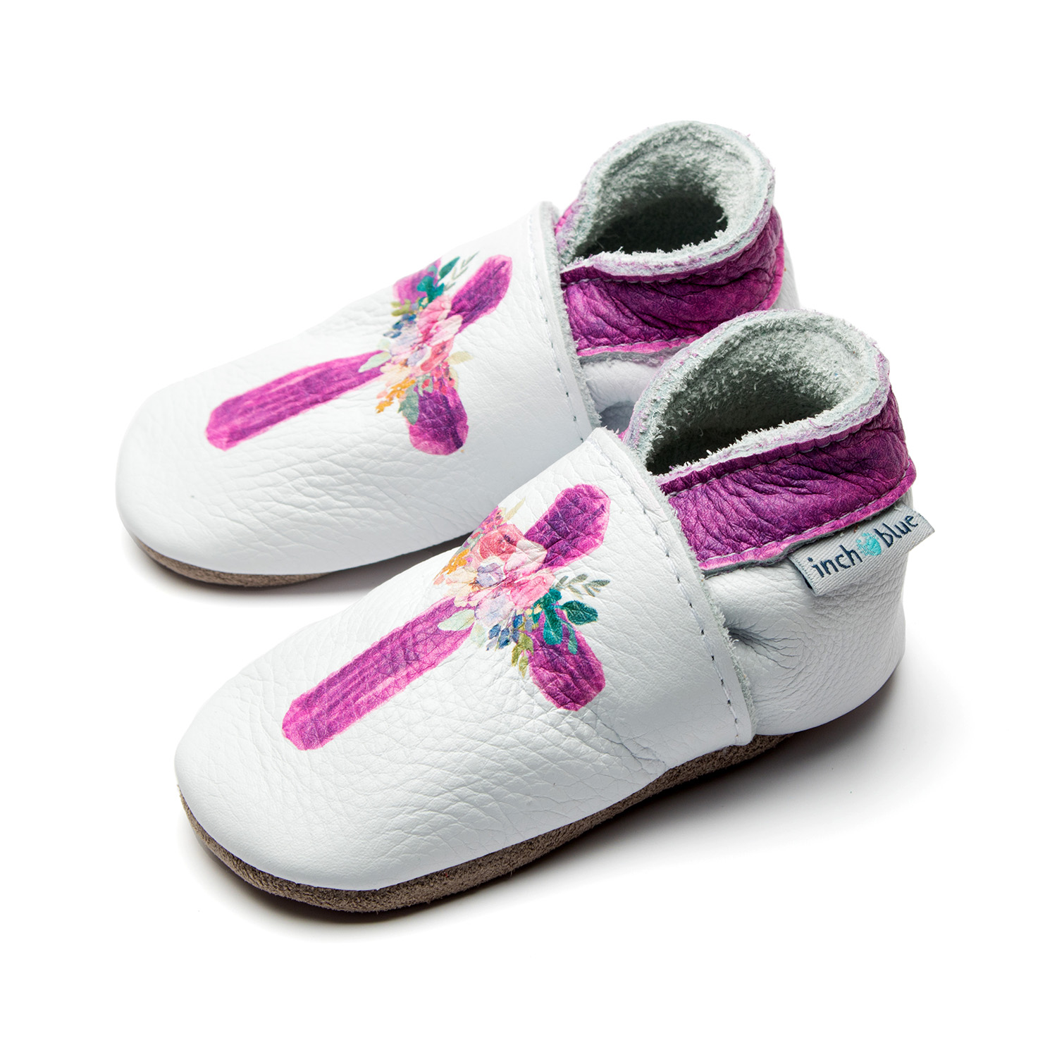 Personalised Leather Christening Shoes | Floral Cross Magenta | Girls ...