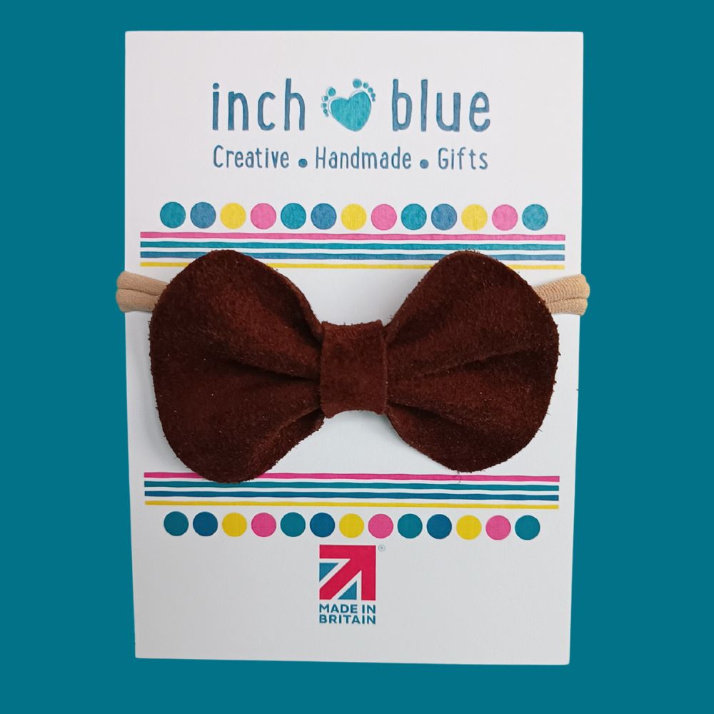 Hair Bow Chocolate Suede | Girls Hair Bows | Baby Headbands | Inch Blue