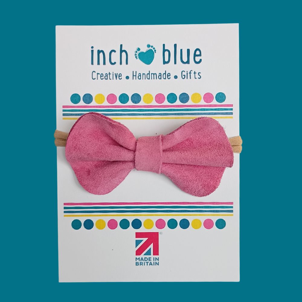 Hair Bow Dusky Pink Suede | Girls Hair Bows | Baby Headbands | Inch Blue
